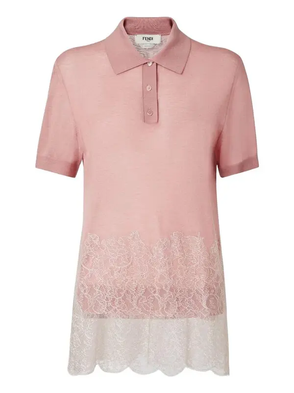 Fendi Cashmere And Silk Lace Insert Polo Shirt - Multicolor