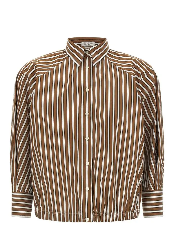 Brunello Cucinelli Striped Cotton Poplin Shirt - Brown