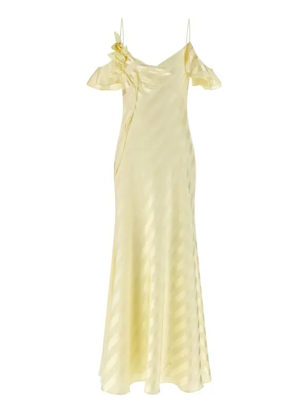 SELF-PORTRAIT Satin Striped Long Dress - Yellow