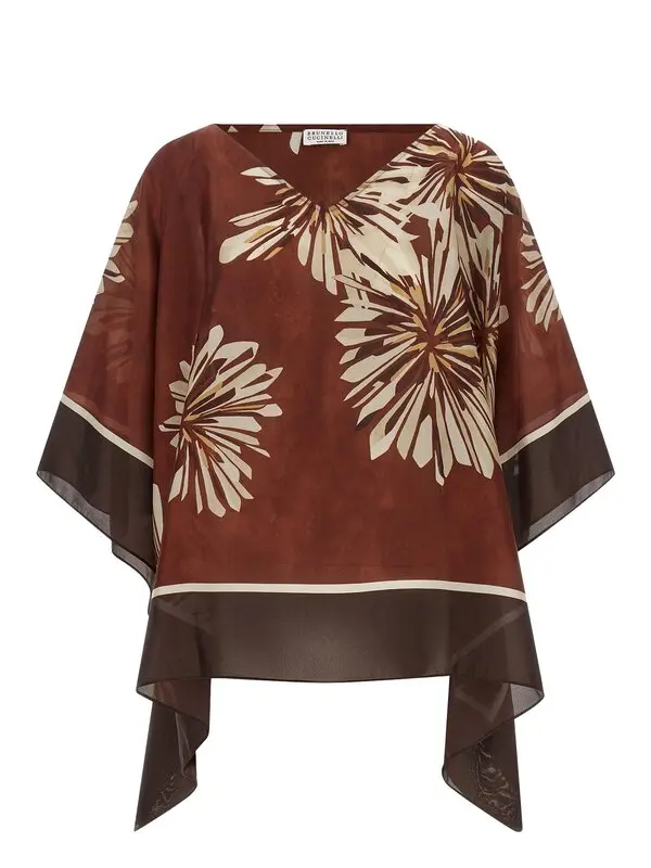 Brunello Cucinelli Silk Floral Print Caftan Blouse - Multicolor