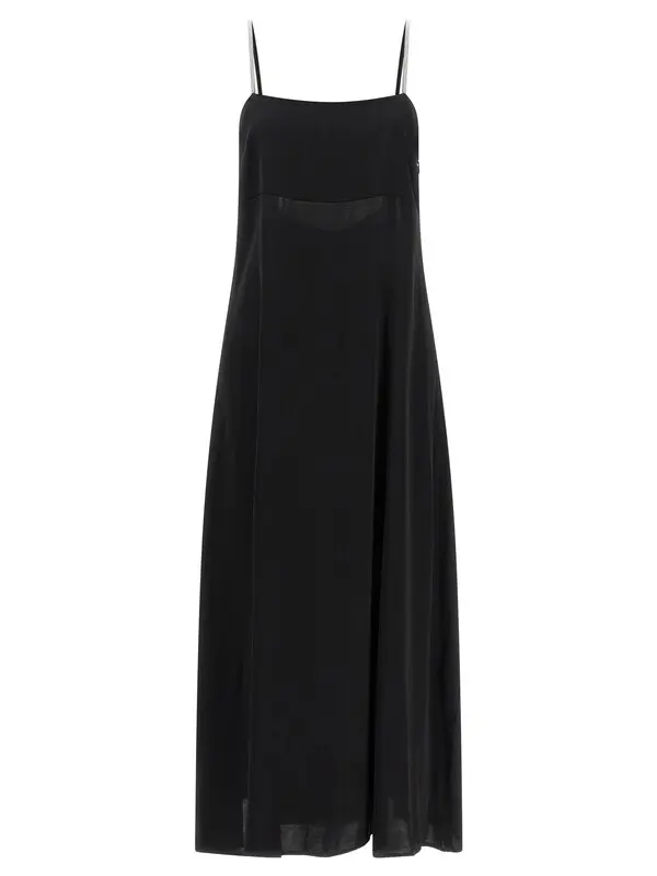 Peserico Pesatico Aurea Long Shiny Satin Dress With Rhinestone Embellishment - Black