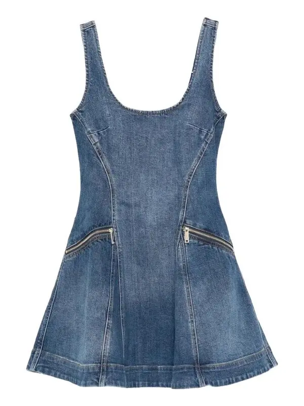 SELF-PORTRAIT Flared Denim Mini Dress - Multicolor