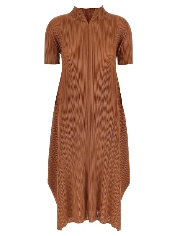 Issey Miyake Monthly Colors: March Pleated Midi Dress - Brown