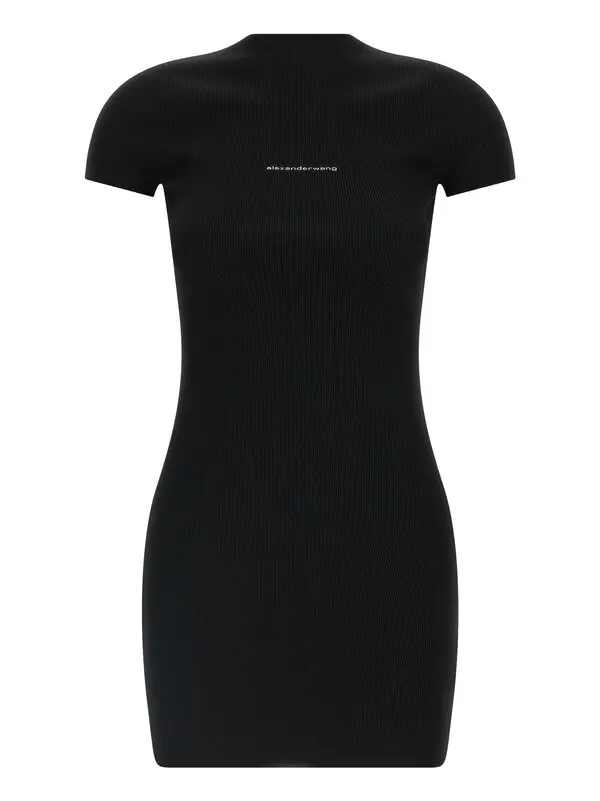 Alexander Wang Jacquard Knit Logo Dress - Black