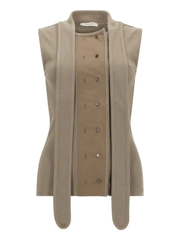LEMAIRE Asymmetrical Ribbed Top With Scarf - Cream