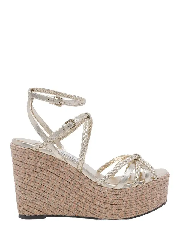 JIMMY CHOO Nyra Leather Wedges - Gold