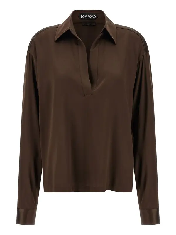 TOM FORD Silk Polo Shirt - Brown