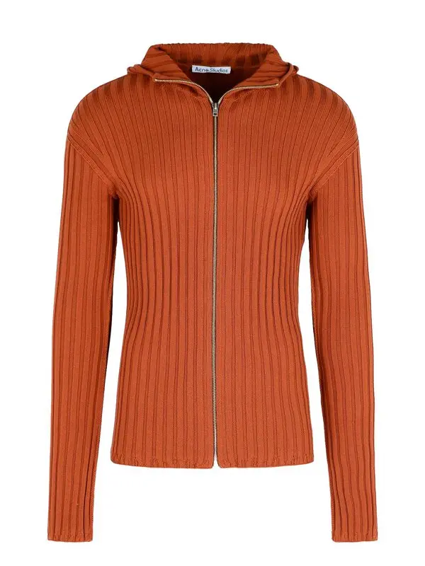 Acne Studios Brick Cotton Full Zip Ribbed Hoodie - Red