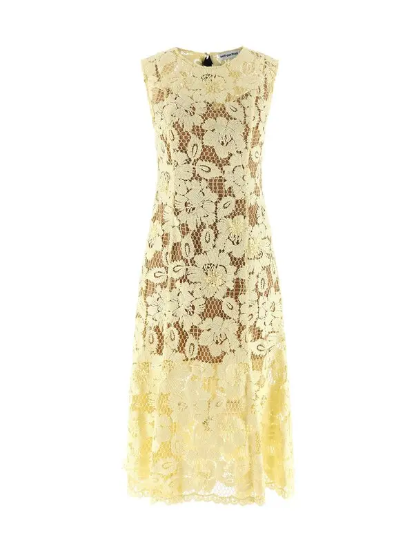 SELF-PORTRAIT Crochet Lace Midi Dress - Yellow