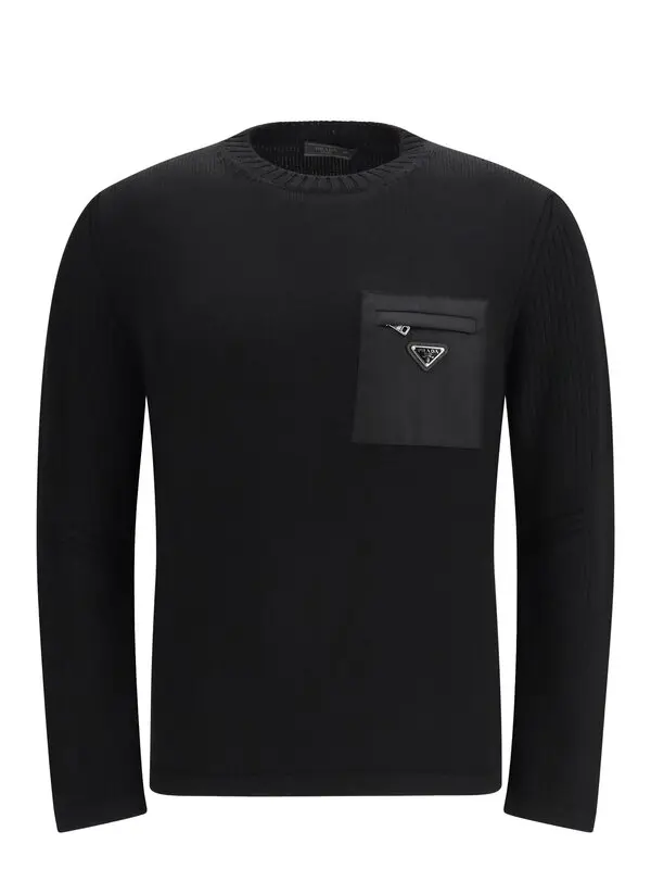 Prada Virgin Wool Sweater With Chest Pocket - Black
