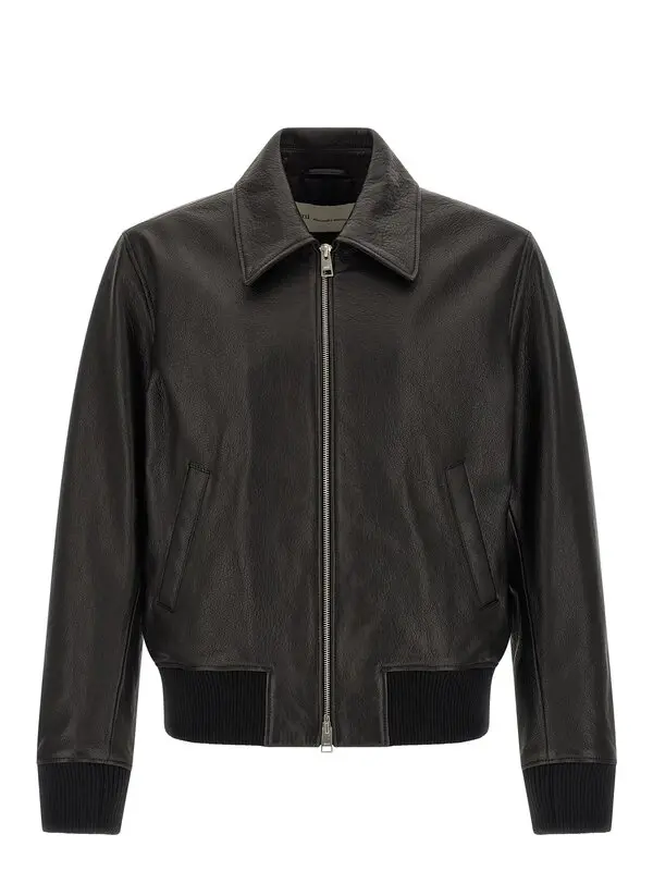 Ami De Coeur Hammered Leather Bomber Jacket - Black