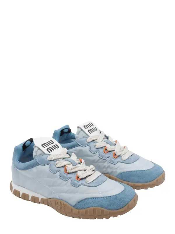 Miu Miu Tyre" Lace-up Sneakers In Fabric And Calf Leather - Blue