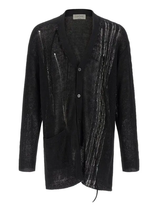 Yohji Yamamoto Lace Up Cardigan - Black