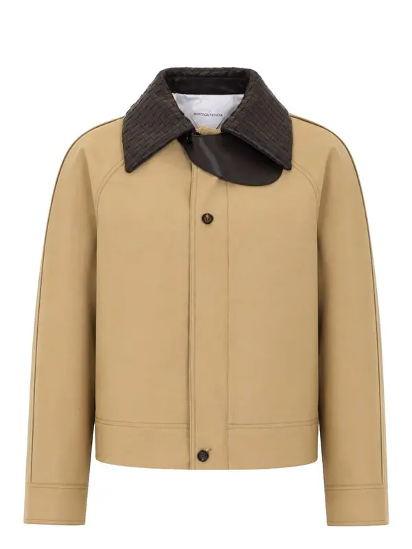 Bottega Veneta Cotton Jacket With Woven Leather Collar - Cream