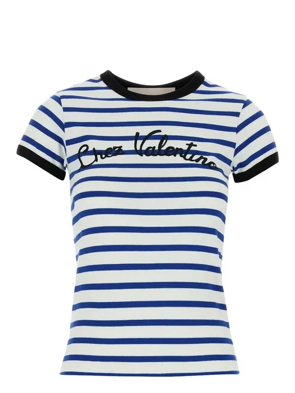 Valentino Garavani Striped Cotton T-shirt With Embroidery - Multicolor