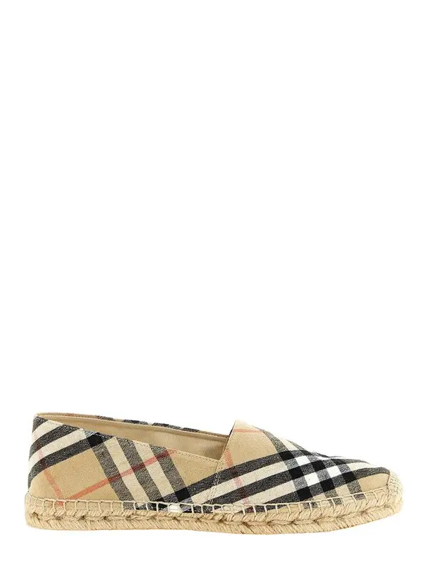 Burberry Checked Linen Blend Espadrilles With Rope Sole - Cream