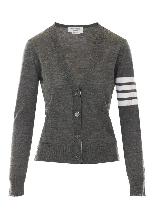 Thom Browne Relaxed Fit V-neck Cardigan With Signature Stripes - Gray