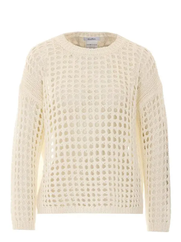Max Mara Febe Cotton Mesh Knit Sweater - White