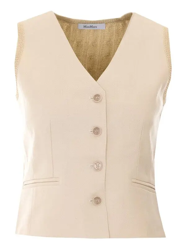 Max Mara Beige Linen Blend Vest With Braided Knit Back - Cream