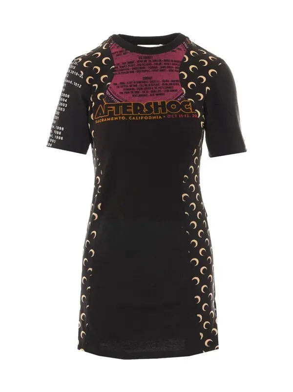 MARINE SERRE Short-sleeve Crew Neck Mini Dress - Black