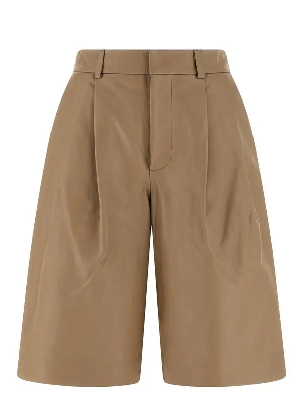 YVES SALOMON Nappa Leather Pleated Bermuda Shorts - Cream
