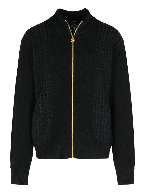 Versace Cotton Blend Zip Sweater - Black