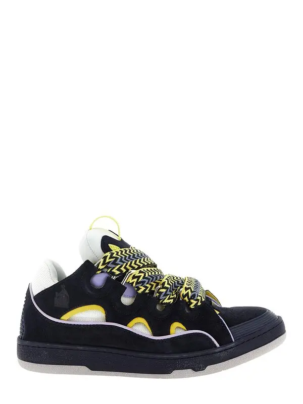 LANVIN Curb Sneakers In Calf Leather, Suede, And Mesh - Blue
