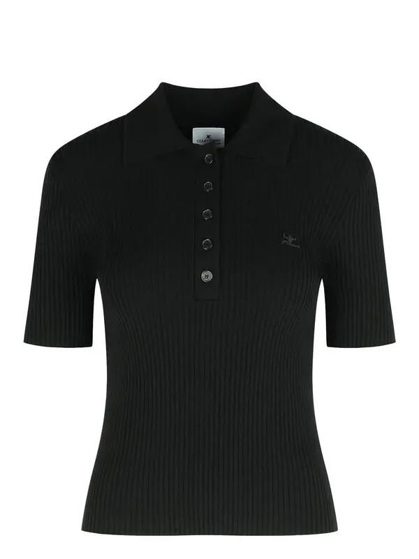 COURREGES Ribbed Knit Polo Shirt - Black