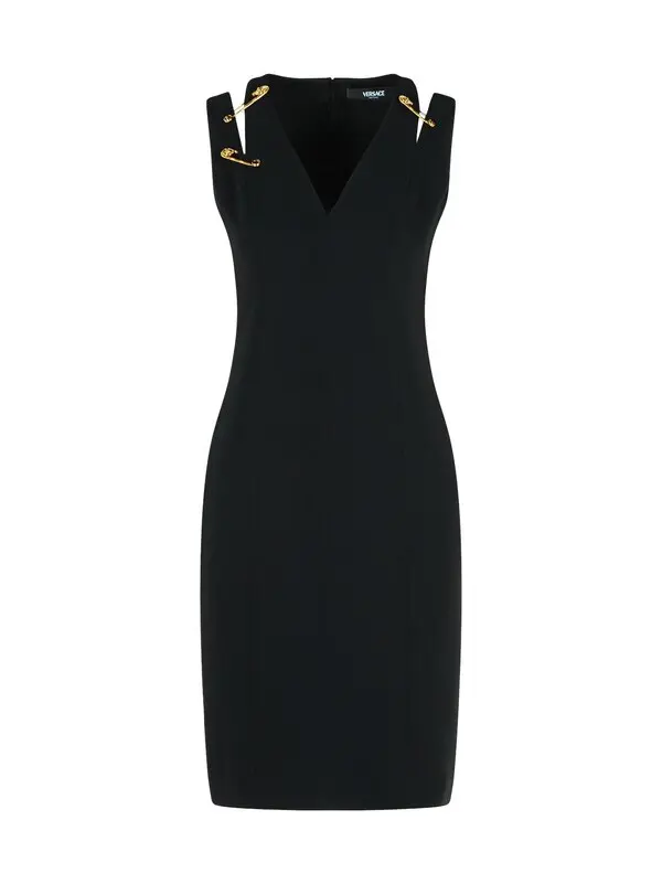 Versace Viscose Blend Dress With Decorative Pins - Black