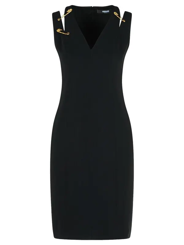 Versace Viscose Blend Dress With Decorative Pins - Black