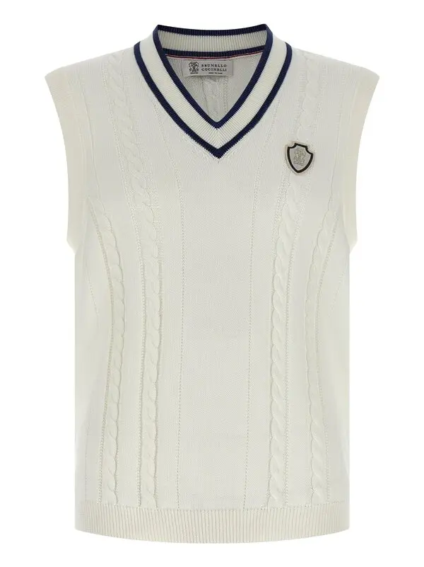 Brunello Cucinelli Cotton Braided V-neck Vest - White
