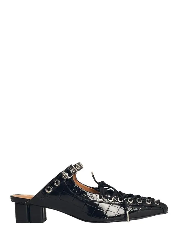 GANNI Oleatex Mules With Laces And Buckle Detail - Black