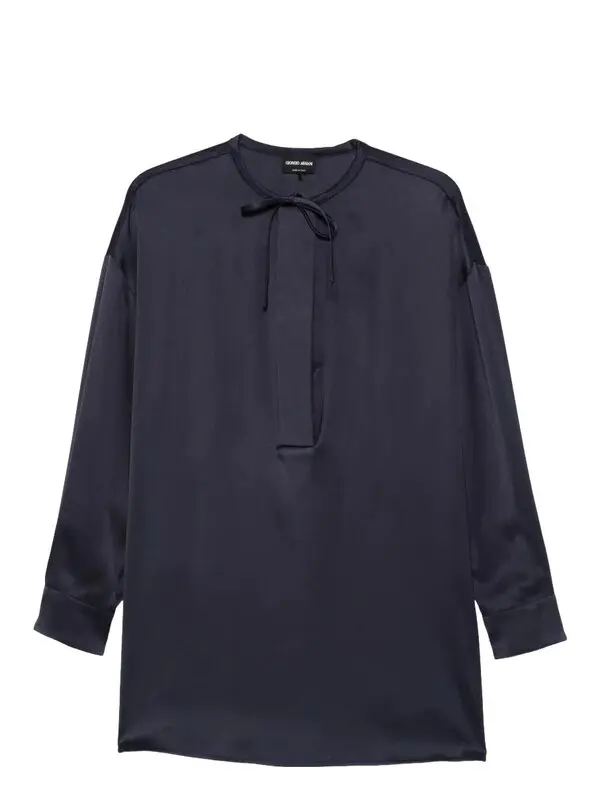 Giorgio Armani Silk Tie Neck Shirt - Blue