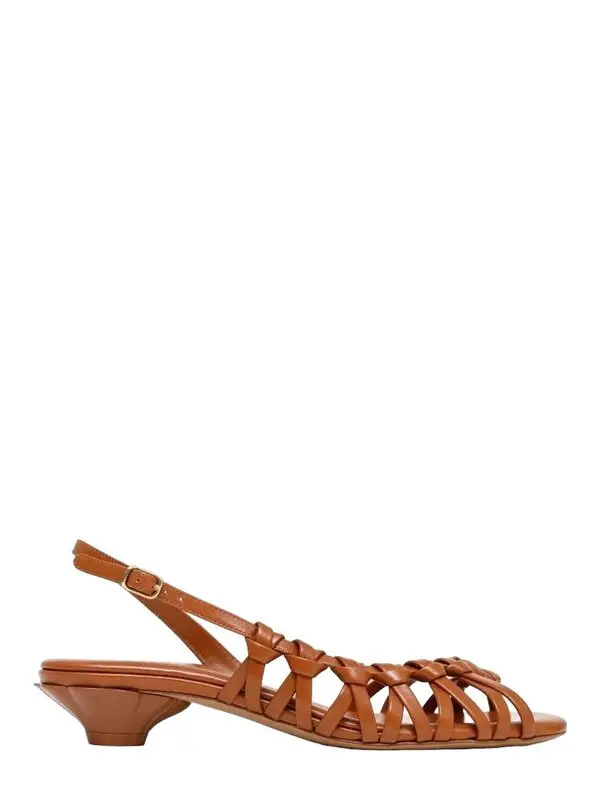 Chloé Strappy Low Heel Leather Sandals - Brown
