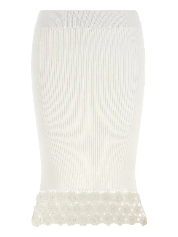 GANNI Cotton Crochet Midi Skirt - White