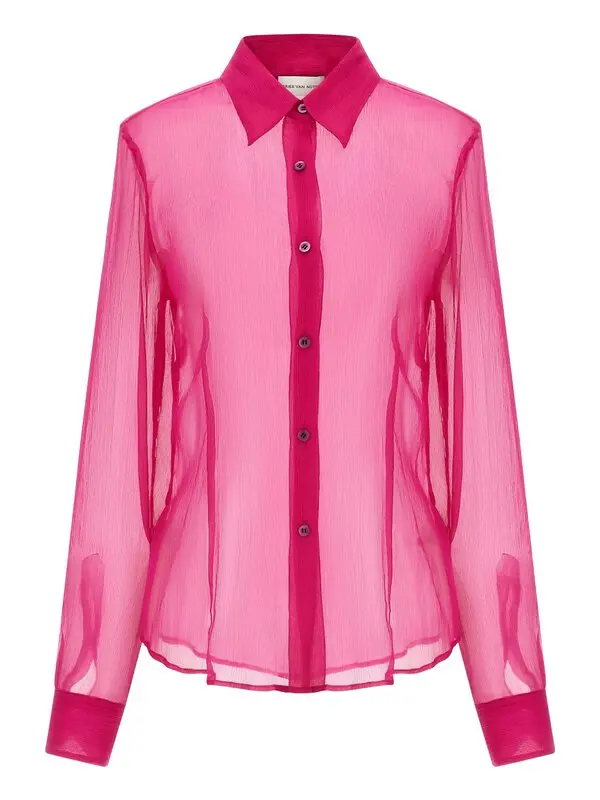 Dries Van Noten Cloudy Semi-transparent Silk Muslin Shirt - Pink