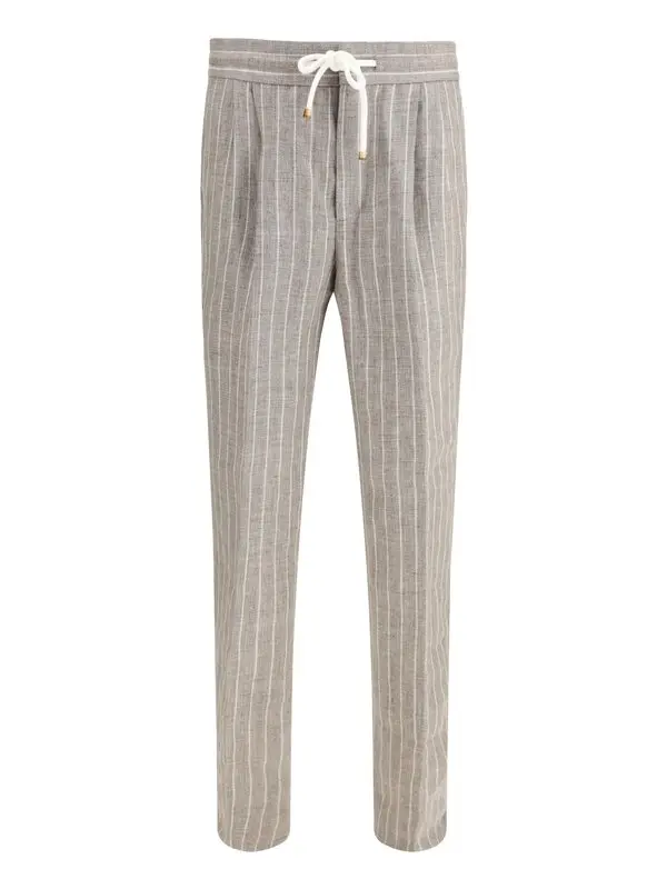 Brunello Cucinelli Linen Pinstriped Twill Pants - Cream