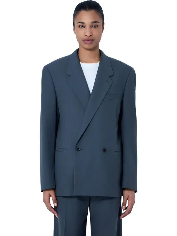 LEMAIRE Double-breasted Wool Blend Suit Blazer - Gray