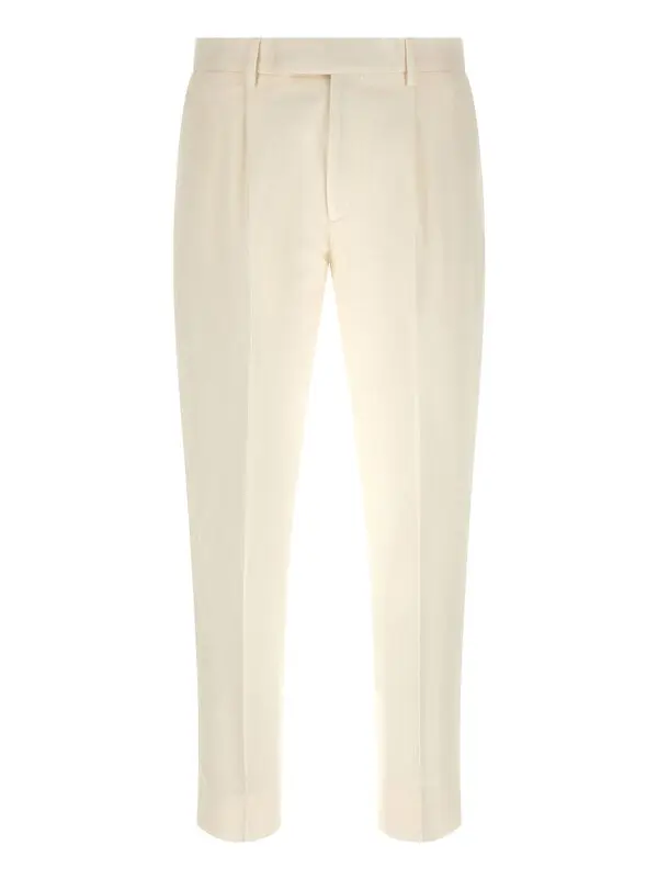 Zegna Formal Cotton Linen Blend Pleated Trousers - White