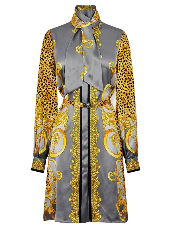Versace Chemisier Dress With Cheetah Foulard Print - Multicolor