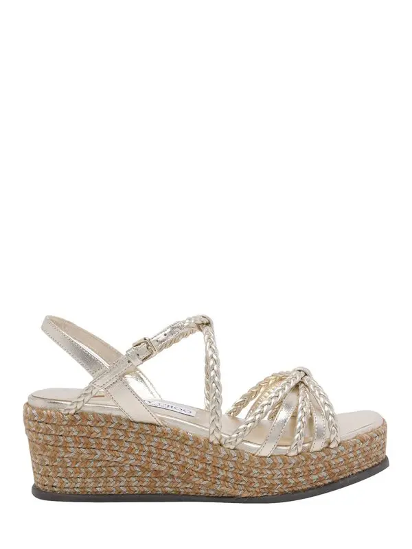 JIMMY CHOO Nyra Lame Effect Wedge Sandals - Gold