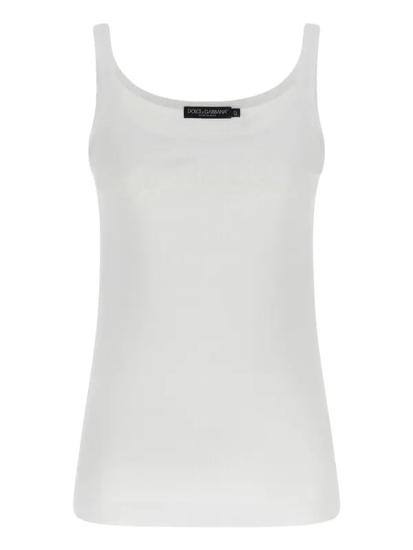 Dolce & Gabbana Ribbed Cotton Tank Top With Logo Embroidery - White