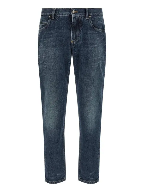 Dolce & Gabbana Logo Embroidered Stonewashed Jeans - Blue