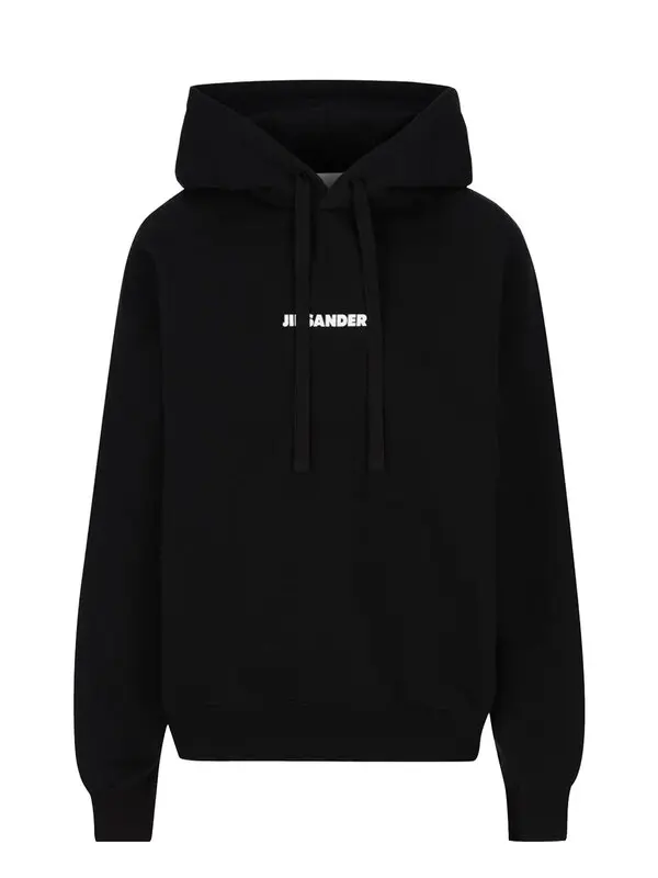 JIL SANDER Sustainable Cotton Drawstring Hooded Sweatshirt With Front Logo - Multicolor