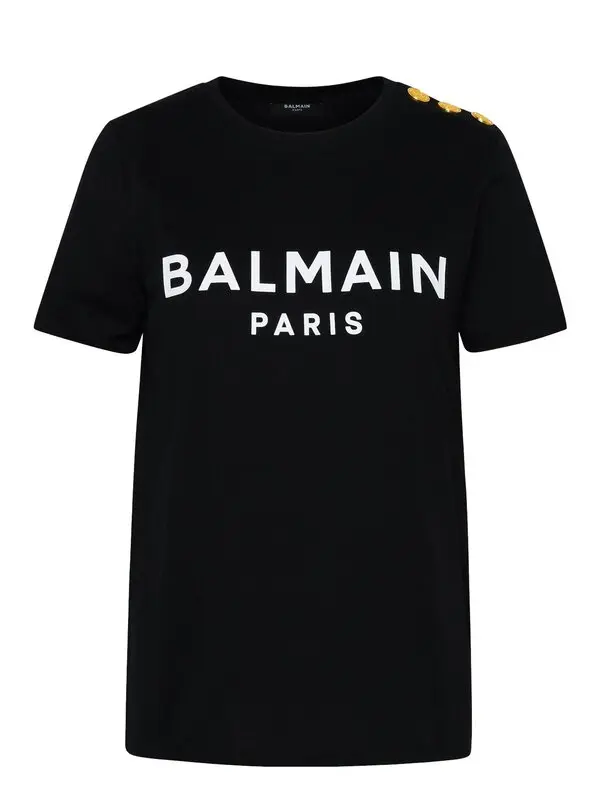 Balmain Cotton T-shirt With Logo Print - Black