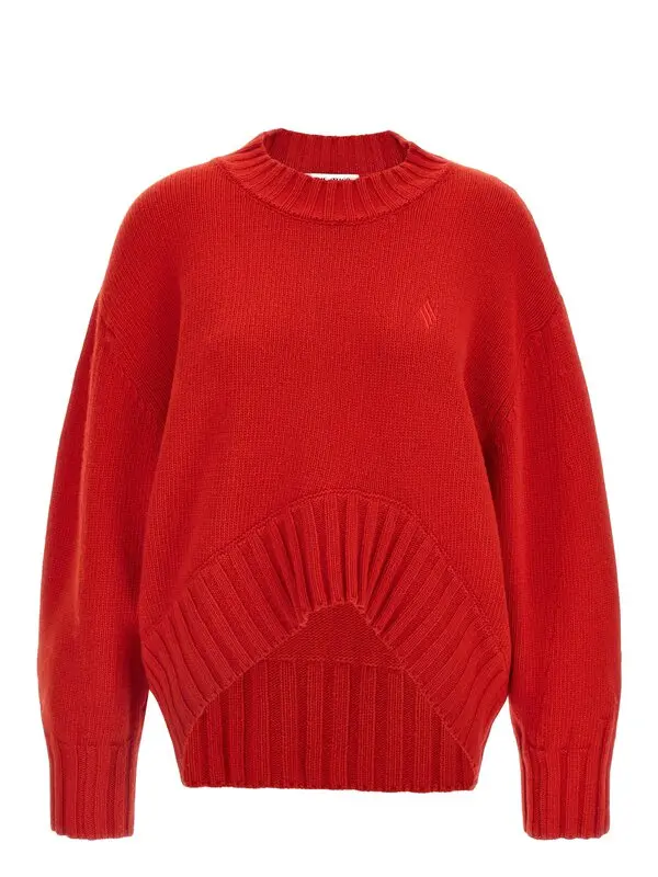 Attico Asymmetrical Hem Crew Neck Sweater - Red