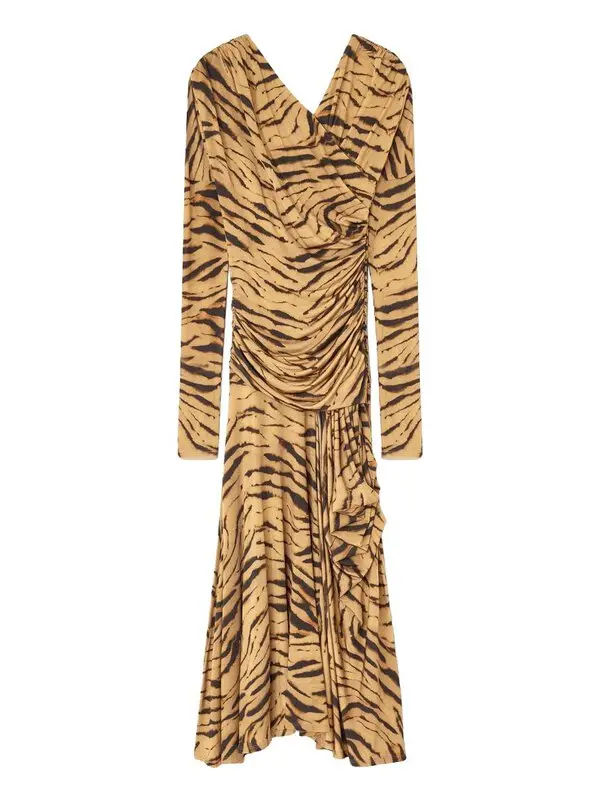 GANNI Long Dress With Zebra Print - Multicolor