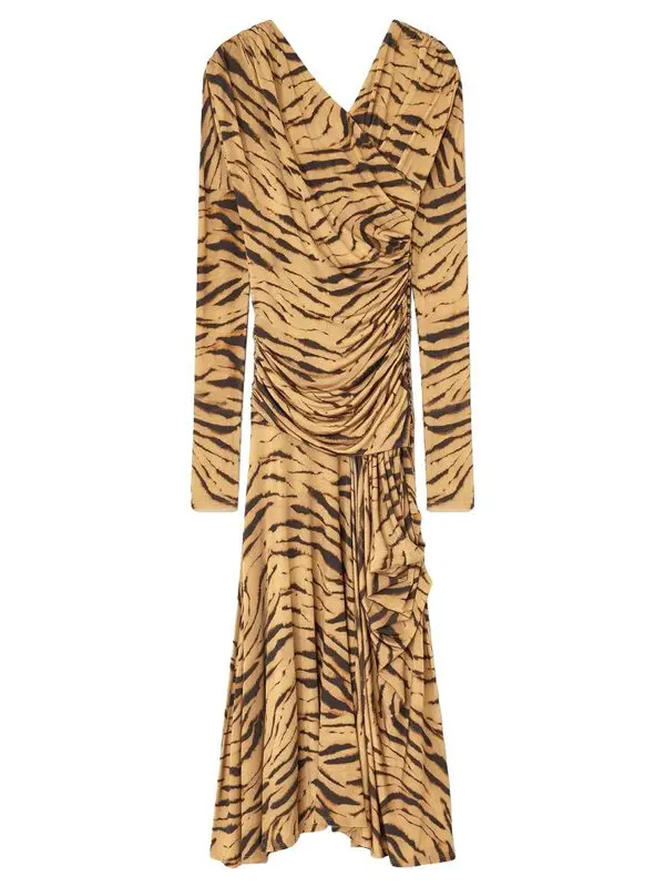 GANNI Long Dress With Zebra Print - Multicolor