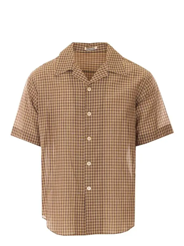 Auralee Short Sleeves Check Shirt - Brown