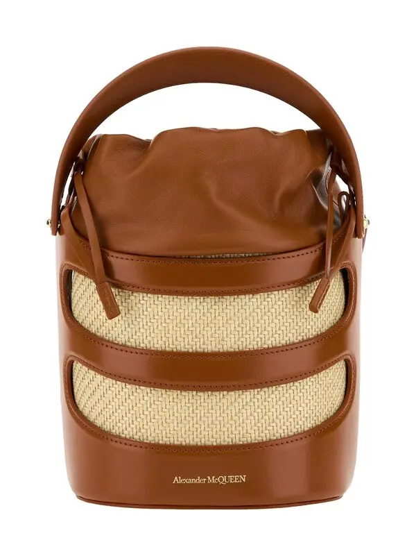 Alexander McQueen Two-tone Leather And Raffia The Curve Bucket Bag - Multicolor